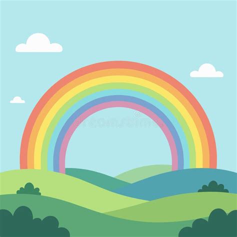 Colorful Rainbow Landscape With Clouds And Road Design Ideal For