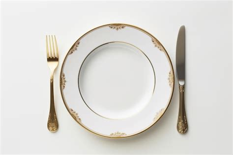 Premium Ai Image There Is A Plate With A Gold Rim And A Fork And