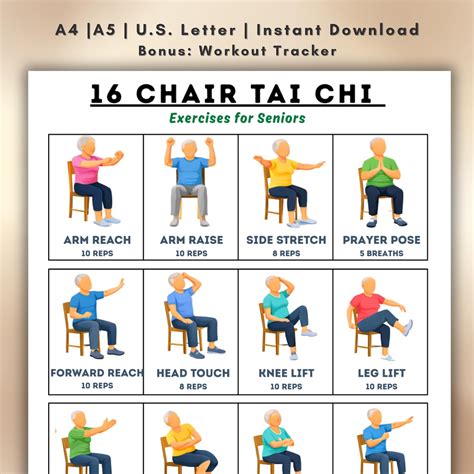 Chair Tai Chi Exercises For Seniors Seated Workout Printable Instant