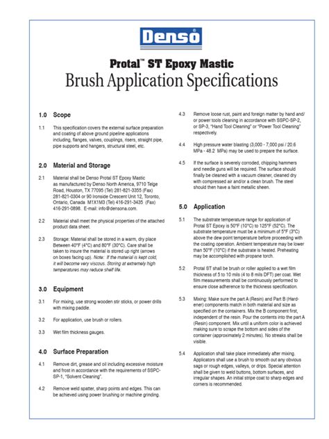 Denso Protal St Epoxy Mastic Brush Application Spec Pdf Welding Construction