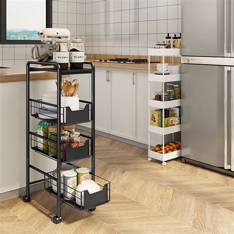 Shzicmy 4 Tier Kitchen Movable Spice Rack Organizer Rack Rolling Trolley Storage Rack Kitchen
