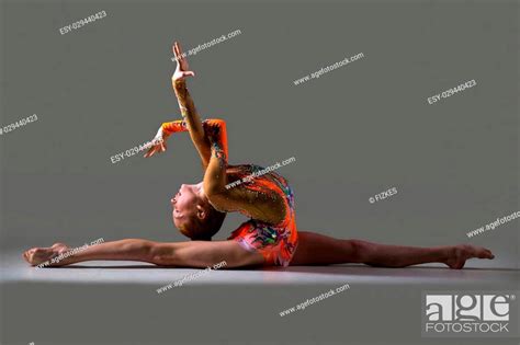 Beautiful Gymnast Athlete Teenage Girl Wearing Dancer Colorful Leotard