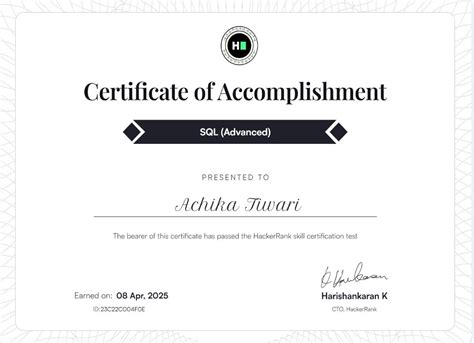 sql dataanalytics certification hackerrank careergrowth… achika