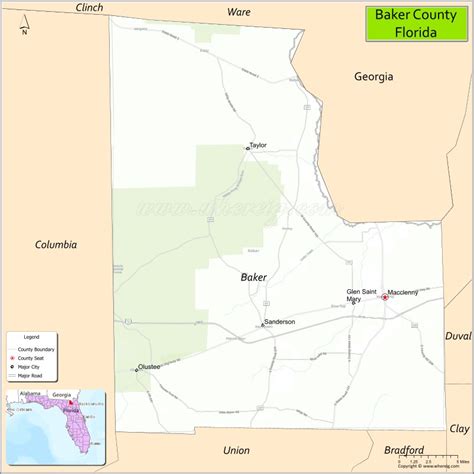 Baker County Map Florida Usa Check Major Cities And Towns County