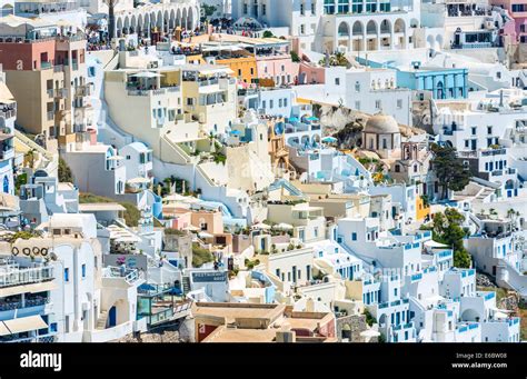 Beautiful View To The White Village Of Fira In Santorini Greece Stock