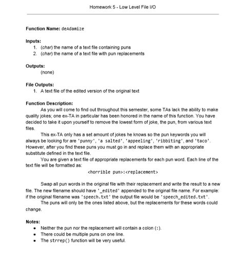 Homework 5 Low Level File Vo Function Name Deadamize