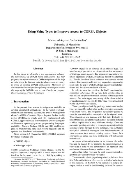 Pdf Using Value Types To Improve Access To Corba Objects