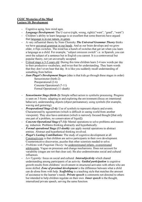 Cgsc Mysteries Of The Mind Notes Lecture 10 Cgsc Mysteries Of The