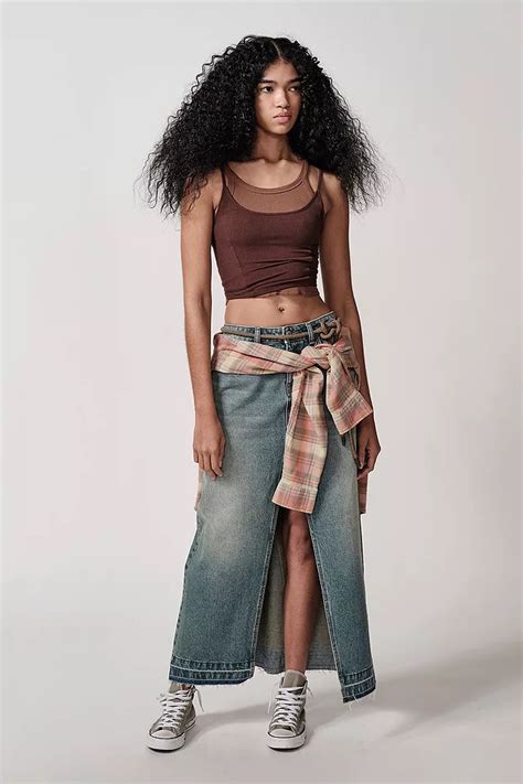 Bdg Mandi Tinted Denim Maxi Skirt Urban Outfitters Uk