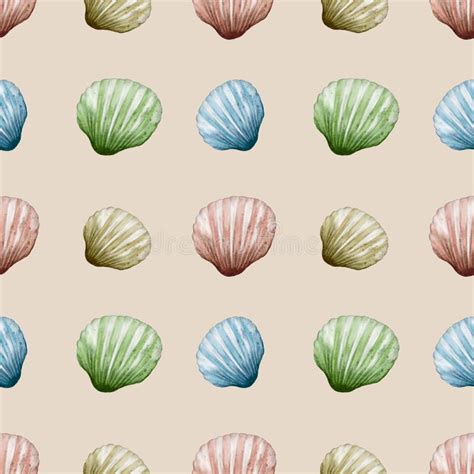 Colorful Watercolor Shell Pattern For Textile And Packaging Design Stock Illustration