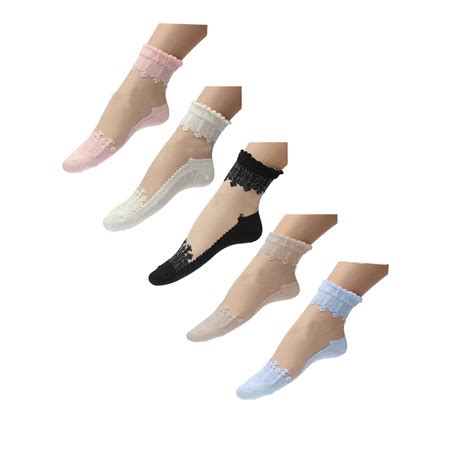 Women Lace Ruffle Ankle Sock Comfy Sheer Silk Cotton Elastic Mesh Knit