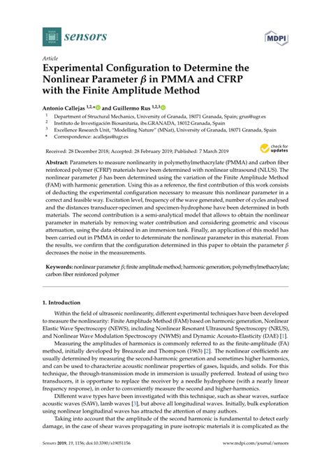Pdf Experimental Configuration To Determine The Nonlinear Parameter β In Pmma And Cfrp With