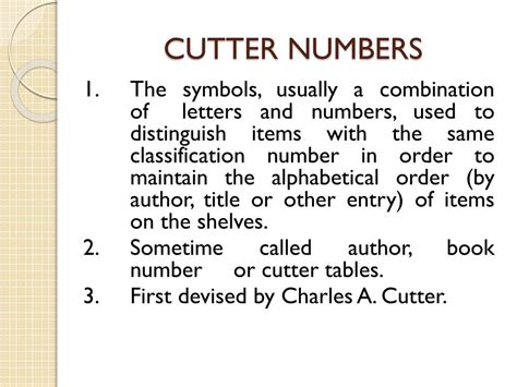 Cutter Numbers Explained At Jack Adamson Blog