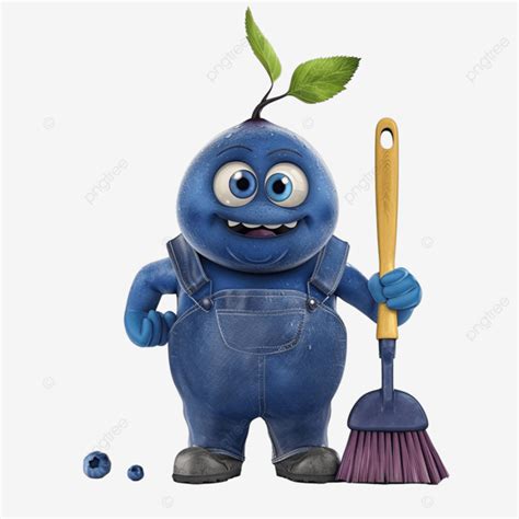 Cute Blueberry Character As Cleaning Services Mascot Kawaii Chibi