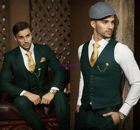 Hot Recommend Dark Green Groom Tuxedos Notch Lapel Men Blazer Prom Suit