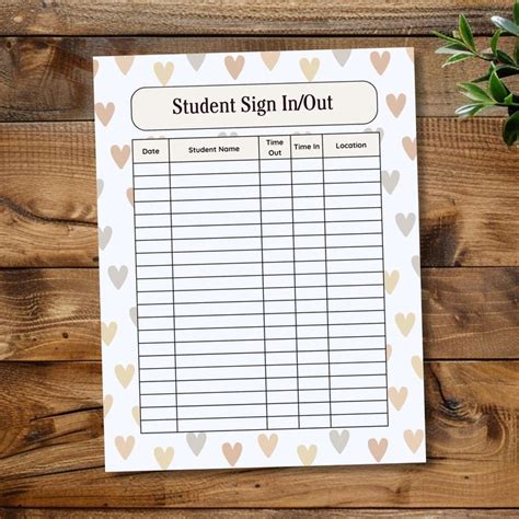 Student Sign Inout Sheet Printable Classroom Attendance Log