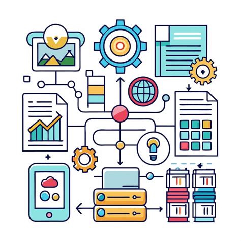 Illustration Of A Data Flow Diagram With Icons Representing Cloud Storage Data Processing And