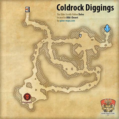 ESO Coldrock Diggings Delve Map With Skyshard And Boss Location In Alik