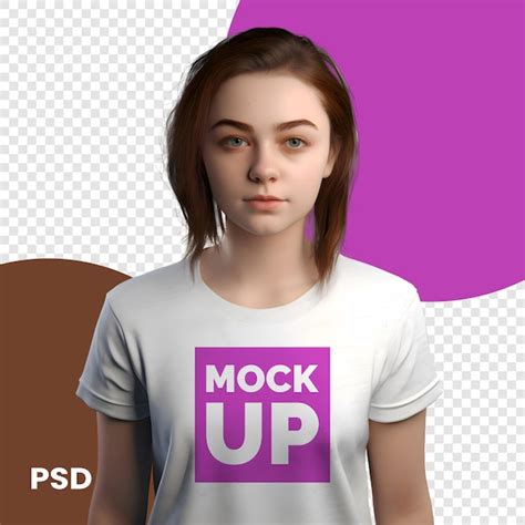 Premium Psd Young Woman In White Tshirt With Text Mock Up Isolated On