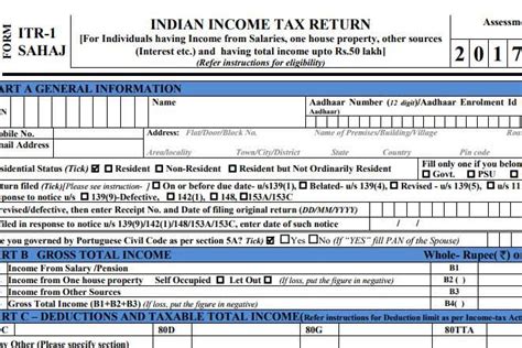 Various Itr Form For Financial Year 2017 18 Income Tax Return