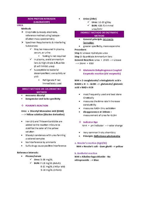 NPN LAB CC CC NPNs NON PROTEIN NITROGEN LABORATORY UREA Methods Enzymatic Urease Studocu