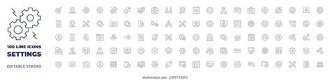 100 Icons Settings Collection Thin Line Stock Vector Royalty Free