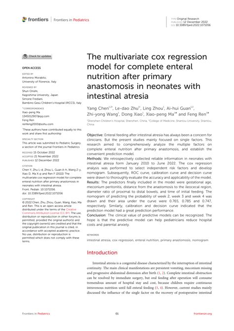 Pdf The Multivariate Cox Regression Model For Complete Enteral Nutrition After Primary