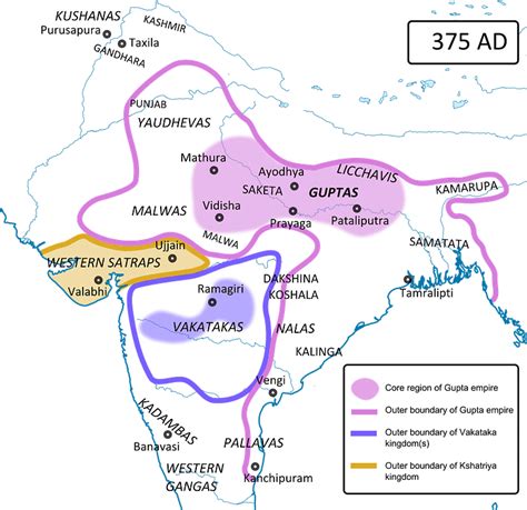 Extent Of The Gupta Empire 375 Ce Illustration World History