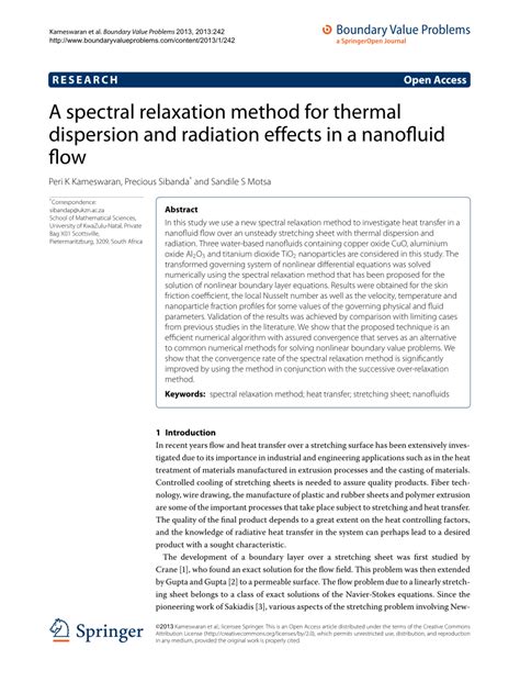 Pdf A Spectral Relaxation Method For Thermal Dispersion And Radiation