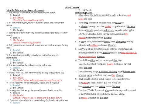 Parallelism Exercise Parallelism Identify If The Sentence Is Parallel Or Not She Decided To