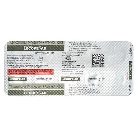 Lecope Ad Tablet Ambroxol Phenylephrine Levocetirizine