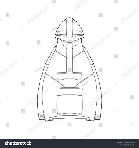 Hoodie Oversized Outline Drawing Vector Hoodie เวกเตอร์สต็อก ปลอดค่า