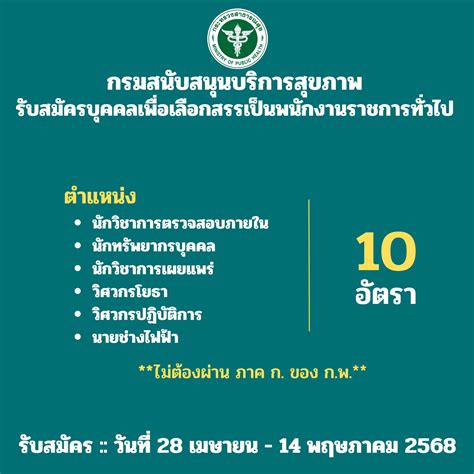 สมัครงาน กรมสนับสนุนบริการสุขภาพเปิดรับสมัครบุคคลเพื่อเลือกสรรเป็น
