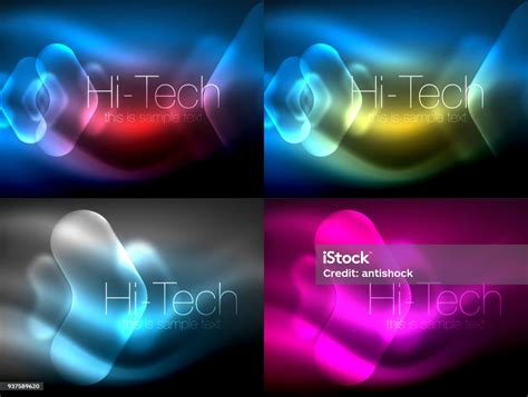 추상적인 배경 설정 합니다 어두운 공간에서 흐리게 화살표입니다 네온 포인터 유리 광택 디자인 추상적인 테크노 배경 웹 배너 0명에 대한 스톡 벡터 아트 및 기타 이미지