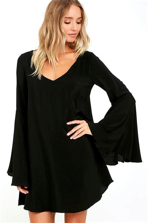 Lovely Black Dress Long Sleeve Dress Shift Dress 5400