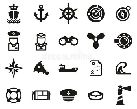 Nautical Vessel And Equipment Icons Black And White Sticker Set Big Stock