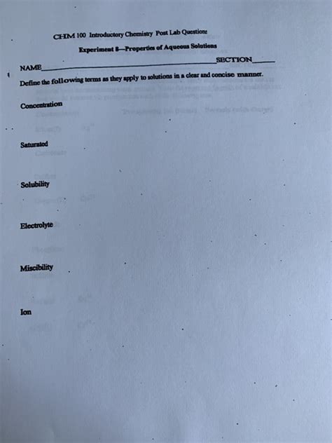 Solved Chm 100 Introductory Chemistry Post Lab Questione