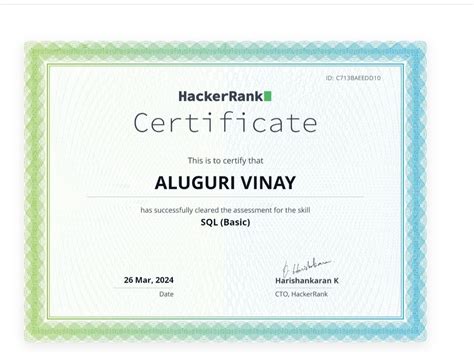 Earned Mysql Hackerrank With Sql Skills Aluguri Vinay Posted On The Topic Linkedin