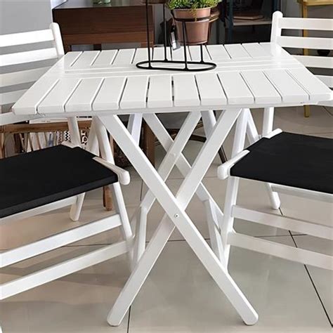 Kaş Katlanır Ahşap Bahçe Balkon Masaları Beyaz Renk Kare Ebatlar