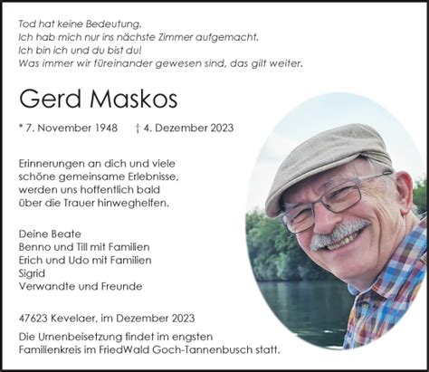 Alle Traueranzeigen Für Gerd Maskos Trauer Rp Online De