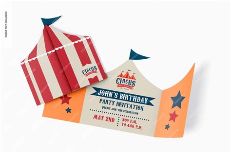 서커스 초대장 모형이 열리고 닫힙니다 프리미엄 Psd 파일