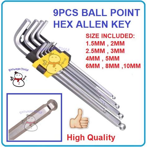 High Quality 9pcs Ball Point End Hex Allen Key Set 15 10mm Keys Sets