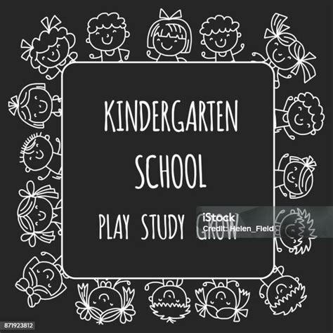 아이 들 학교 유치원과 프레임입니다 행복 한 아이 들 창의력 상상력 낙서 아이콘 아이 들과 함께입니다 재생 하 고 연구 하 고 행복 한 학생 과학 성장 하 고 모험 탐험