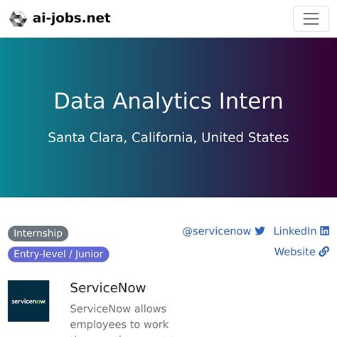 Hiring Internship Data Analytics Intern In Santa Clara California