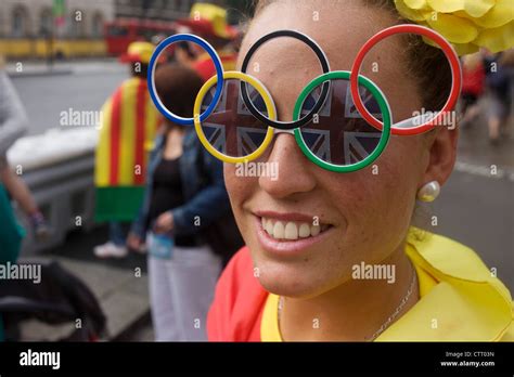 Wearing Olympic Ring Glasses A Lady Sports Fan Tours Central London
