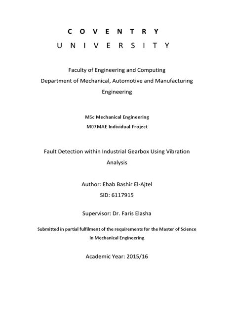 Msc Thesis Fault Detection Within Industrial Gearbox Using Vibration
