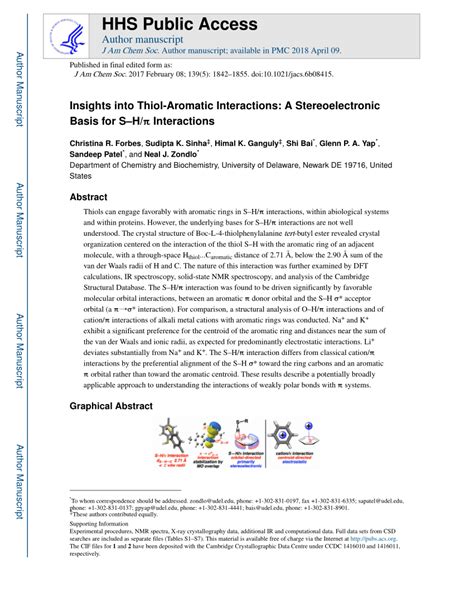 Pdf Insights Into Thiol Aromatic Interactions A Stereoelectronic