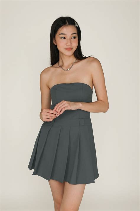 Polene Tube Pleated Padded Romper Slate Grey The Tinsel Rack