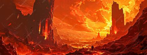 Premium Photo Epic Landscape Of A Fiery Hellscape With Molten Lava
