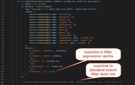 suitescript mainline filter not working netsuite experiences